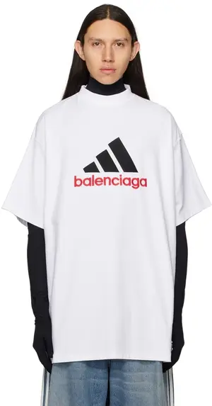 Balenciaga White Adidas Edition T-Shirt - 9065 White/Black/Red